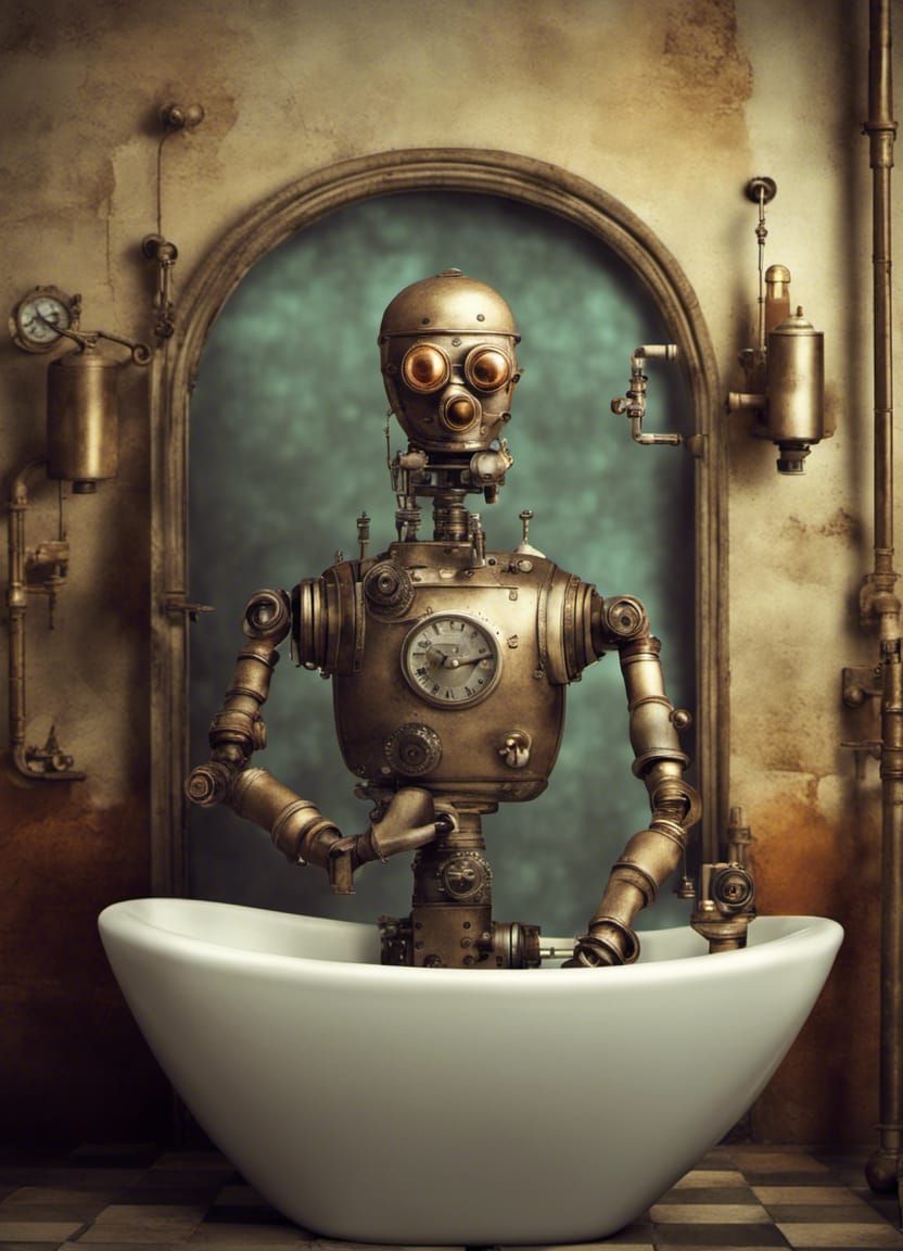 humanoid automata;old bathroom fittings used to make steam-driven ...