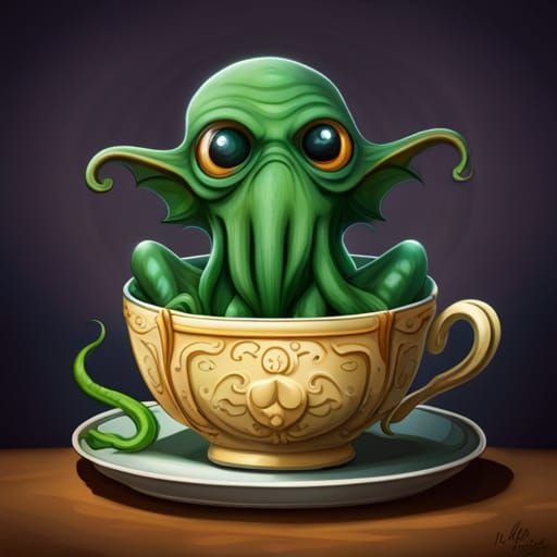 Adorable baby Cthulhu in the teacup photorealistic intricately detailed ...