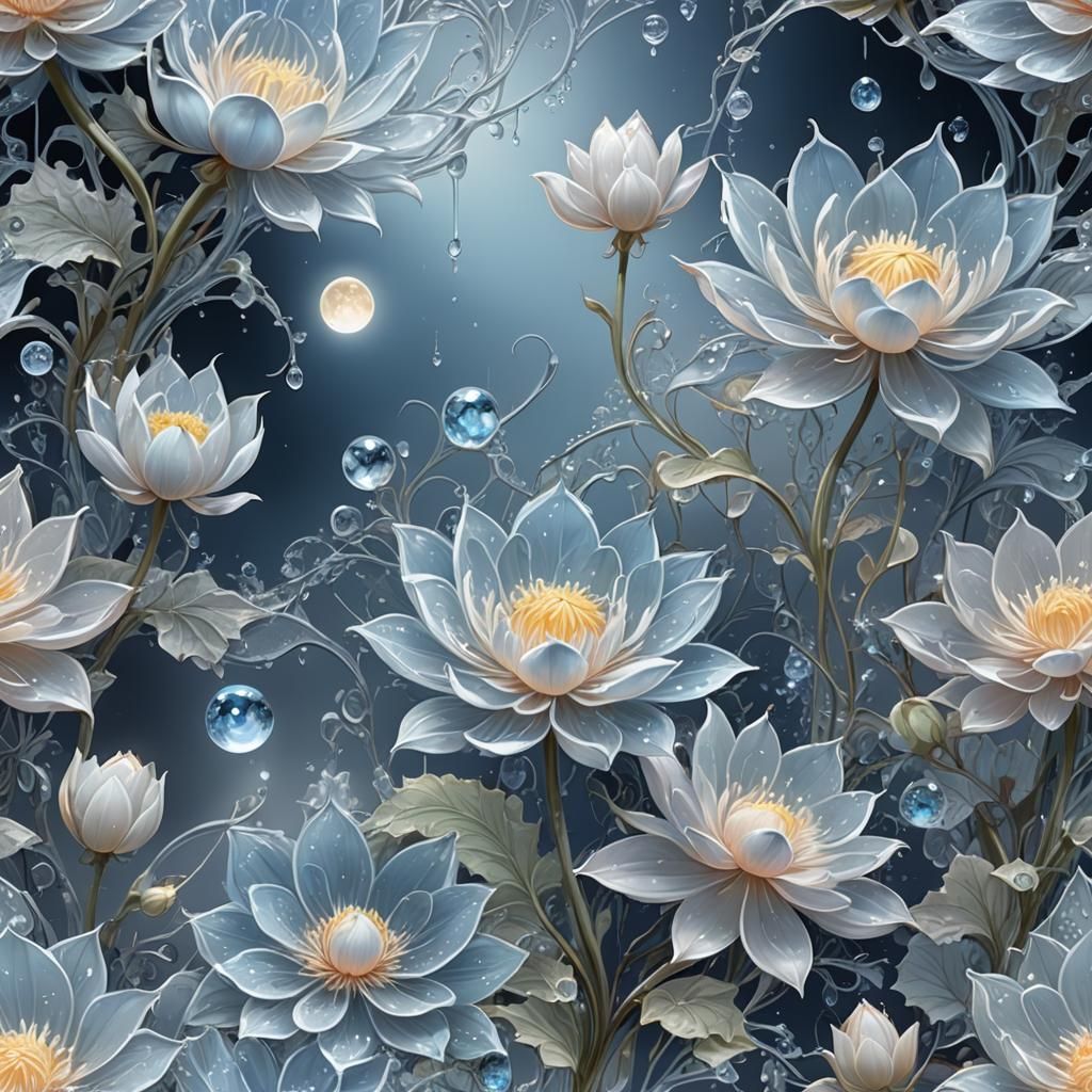 ephemeral, blue transparent crystal, transparent floral crystal, moon ...