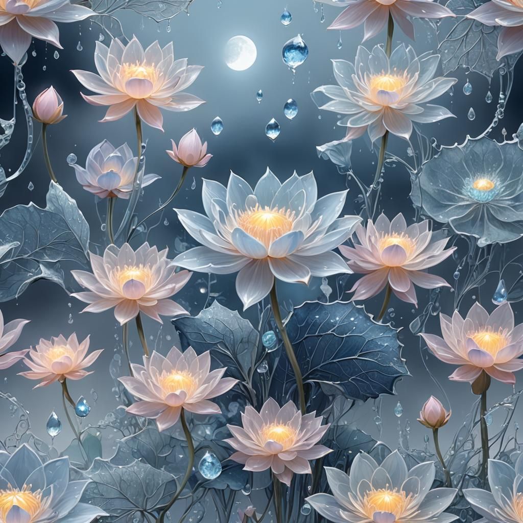 ephemeral, blue transparent crystal, transparent floral crystal, moon ...