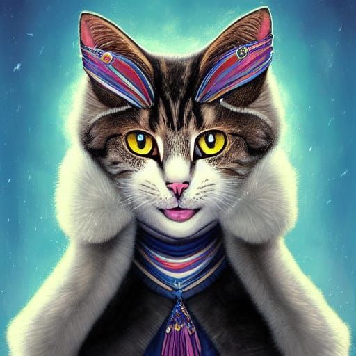Cat wearing an ethnic costume II - Eskimo Cat Portrait in Tr...