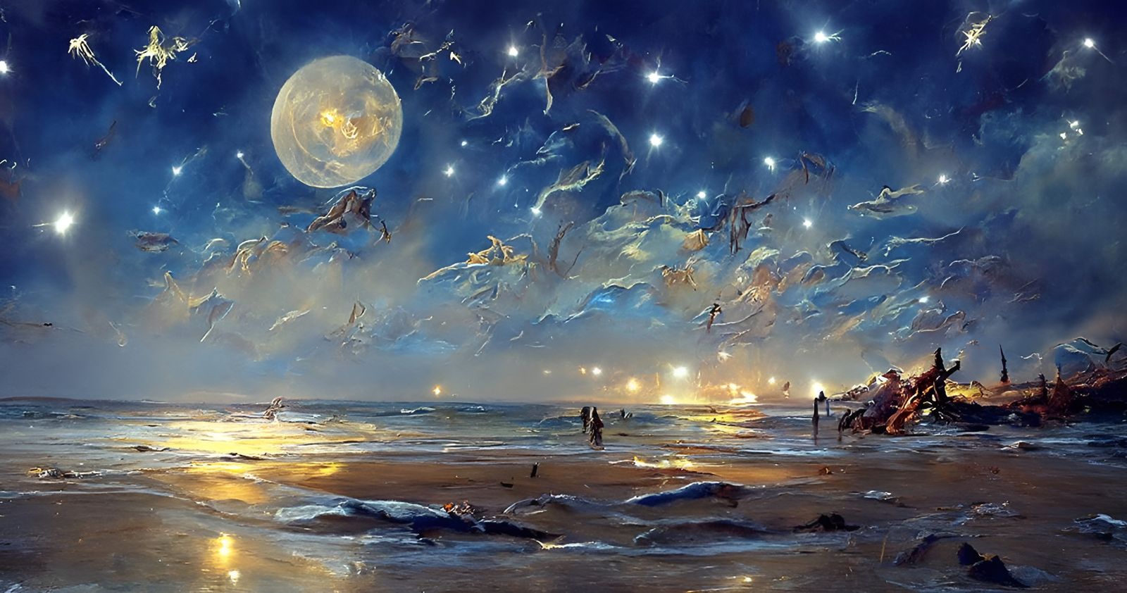 Starry beach front - AI Generated Artwork - NightCafe Creator