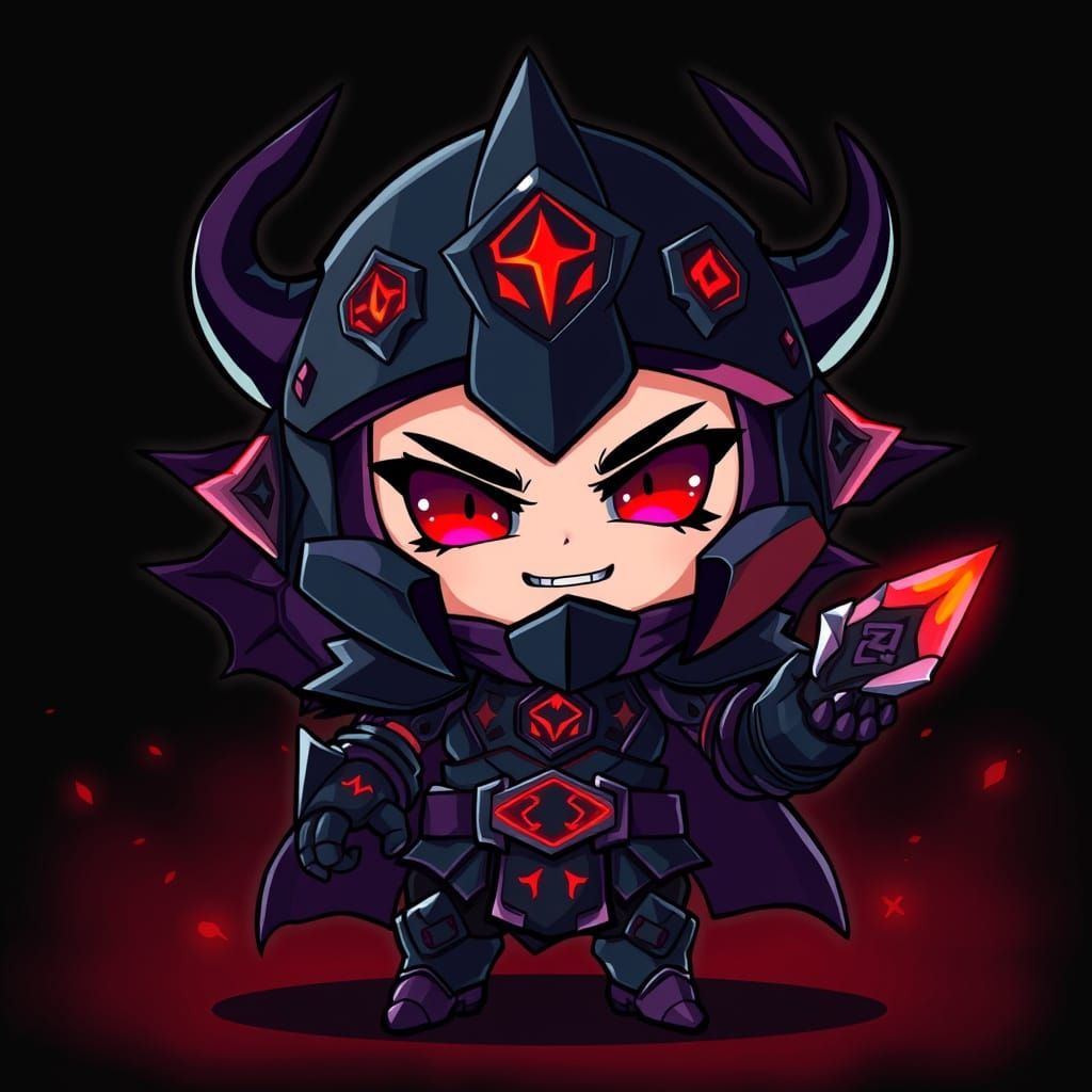 chibi, wearing evil armor - Dark Chibi Warrior in Mysterious...