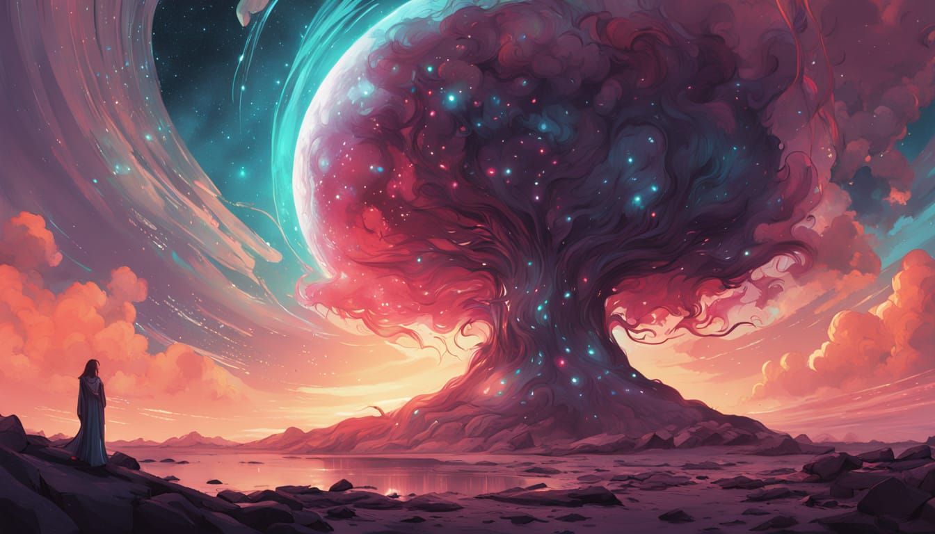 Galactic Tree - Cosmic Goddess Among Nebulae