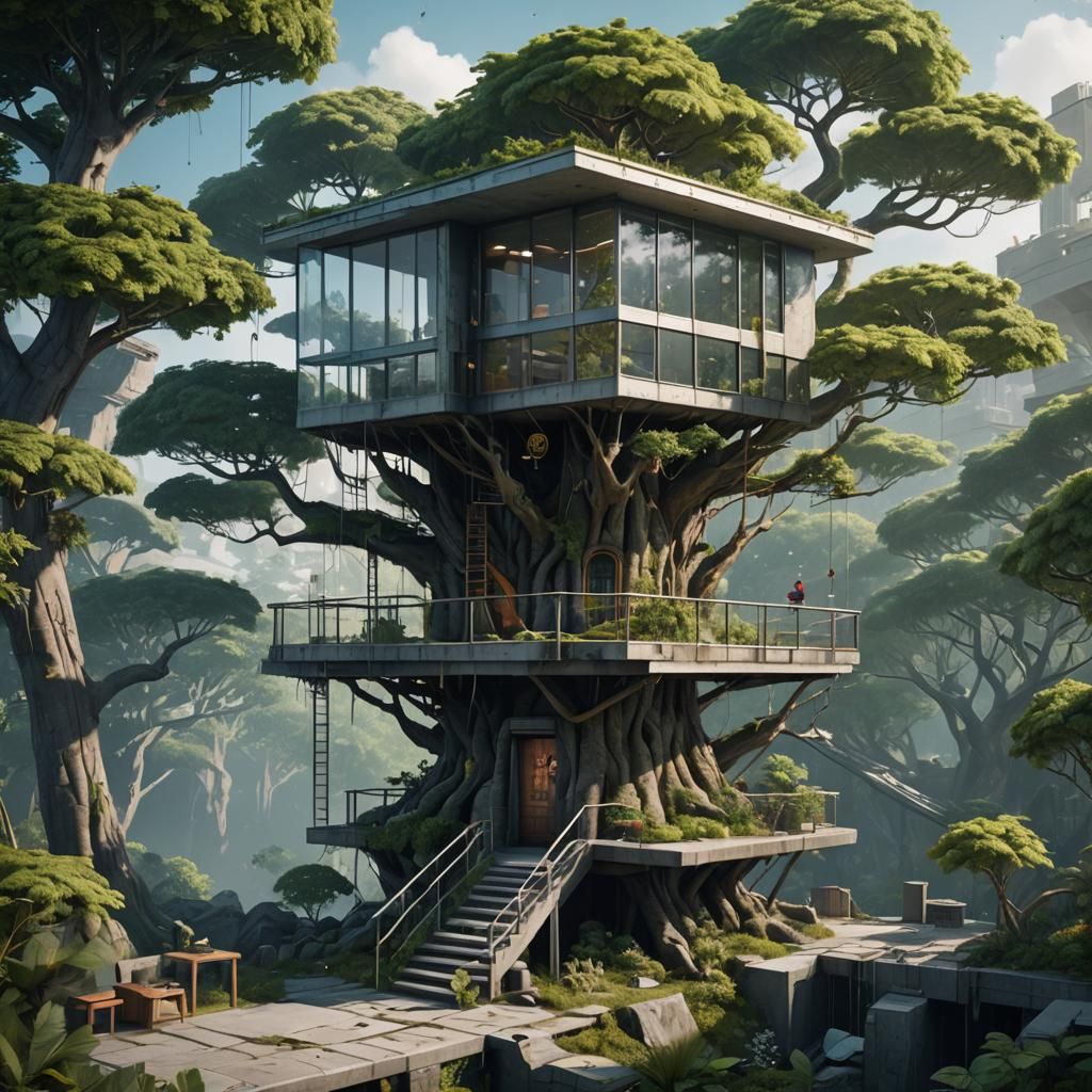 Tree House - AI Generated Artwork - NightCafe Creator