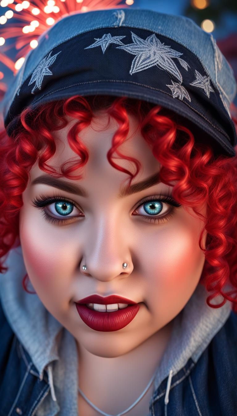 Hot beautiful, bright crimson red curly longhaired, sweaty emo, pale ...