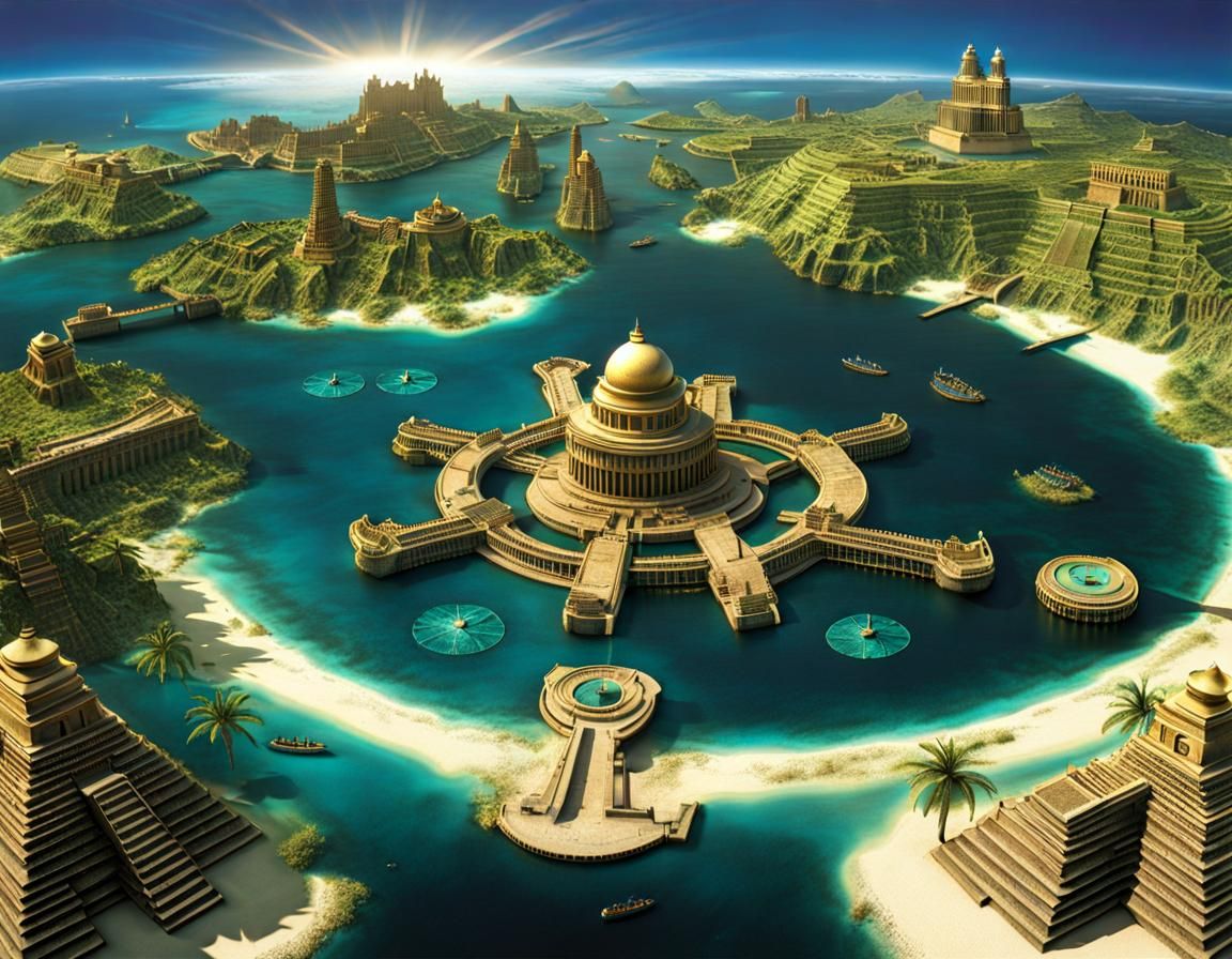 Detailed 3D Satellite Map of Atlantis - AI Art