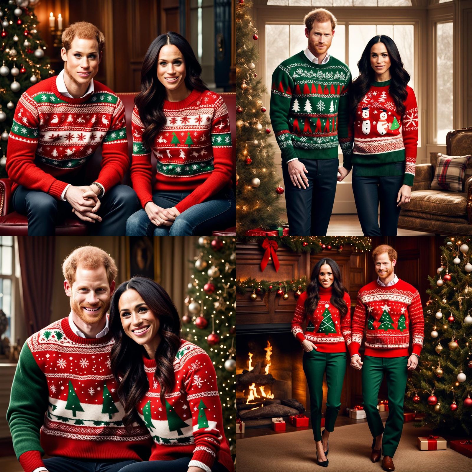 Meghan Markle and prince harry dressed in Christmas sweaters - AI ...