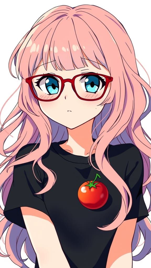 cartoon manga manic pixie dream girl, wavy long dusty-rose and blue ...