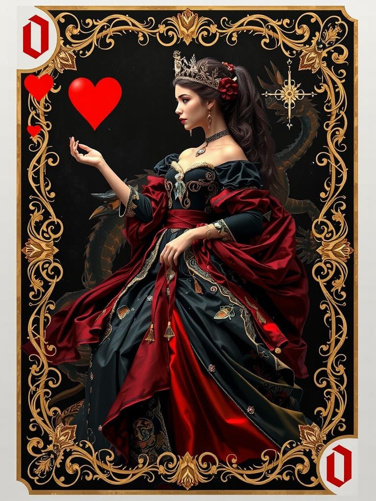 Medieval Goddess in Luxurious Black and Red Attire... - AI Art