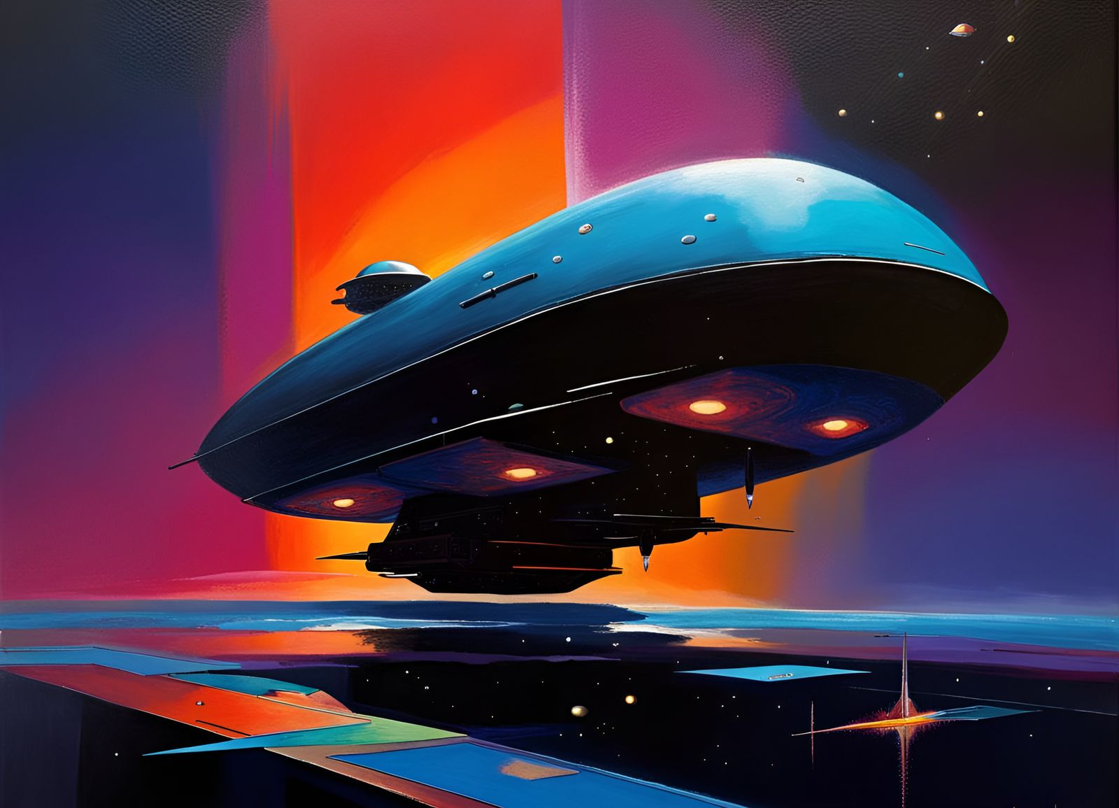 Minimalist Raypunk Spaceship - AI Generated Artwork - NightCafe Creator