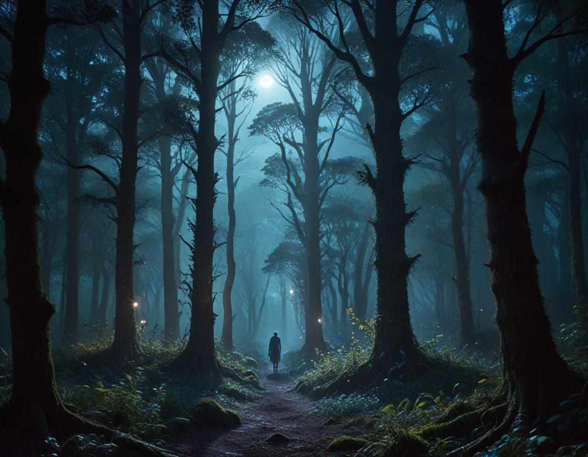 Shifting Shadow Forms Emerge from Twilight Forest ... - AI Art