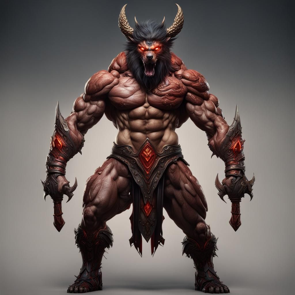 hyperrealistic stunning man as a Cerberus muscular warrior, full body ...