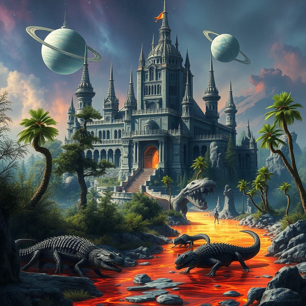 Ancient Alien Castle in a Hyperrealistic Fern Fore... - AI Art