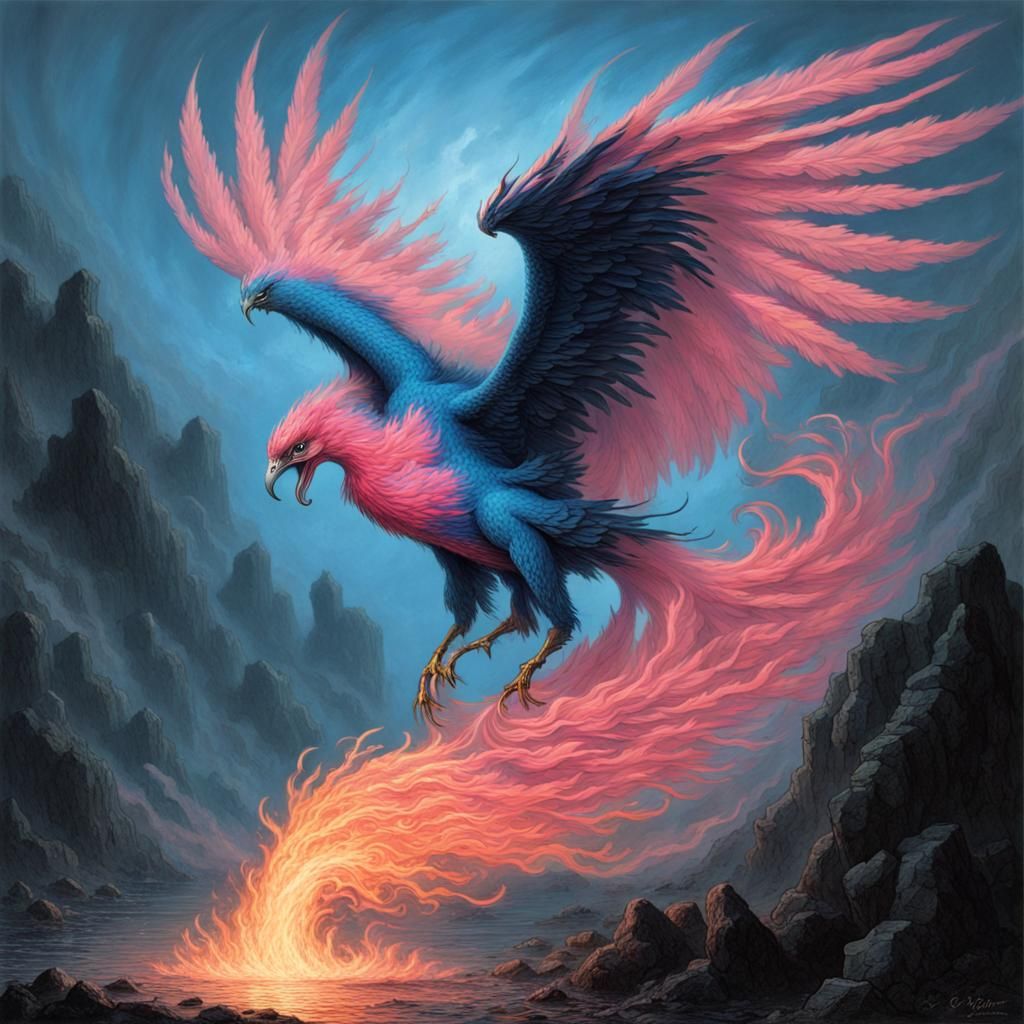 blue and pink fire phoenix - AI Generated Artwork - NightCafe Creator
