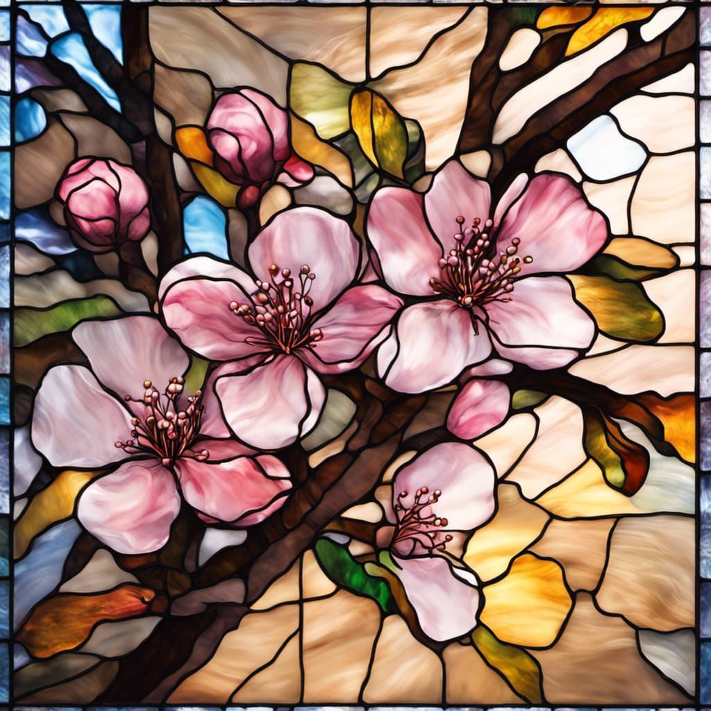 Plum blossom captured on a stained glass - AI Generated Artwork ...
