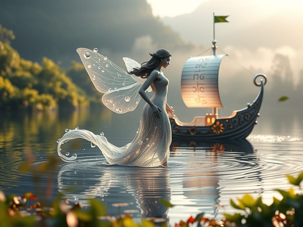 Water fairy guards the magic boat - Water fairy guards the m...