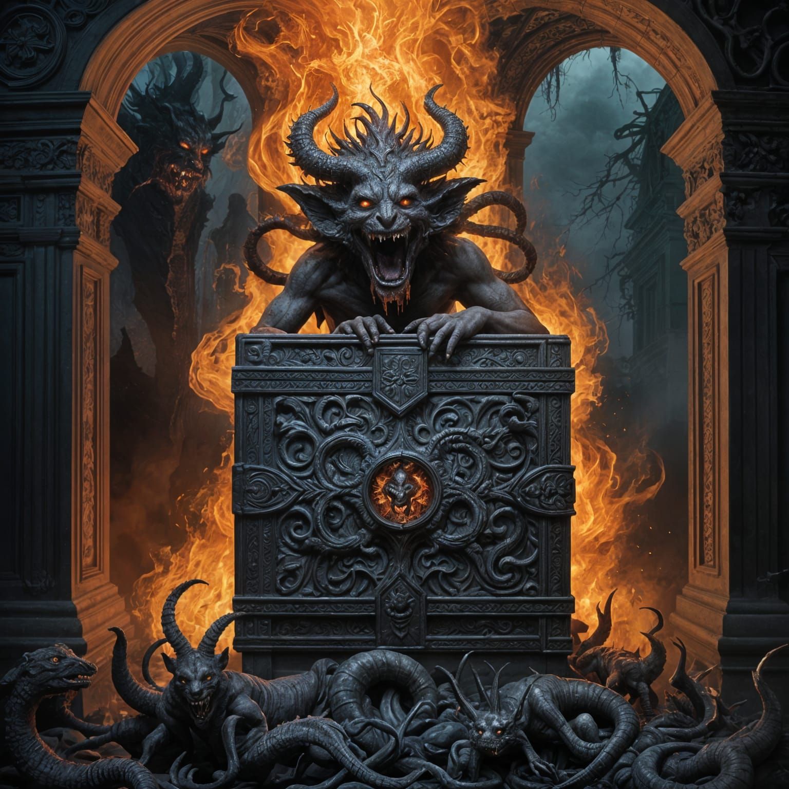 A vivid and haunting, hyperrealistic, hyper-detailed Ink and oil ...