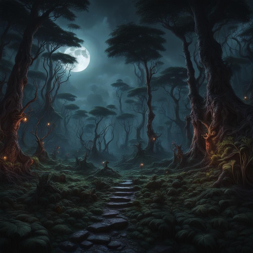 A path in the dark forest - AI Generated Artwork - NightCafe Creator