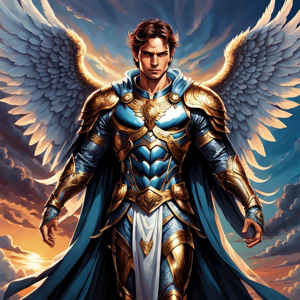 angel man - Heroic Angelic Man with Piercing Gaze and Powerf...