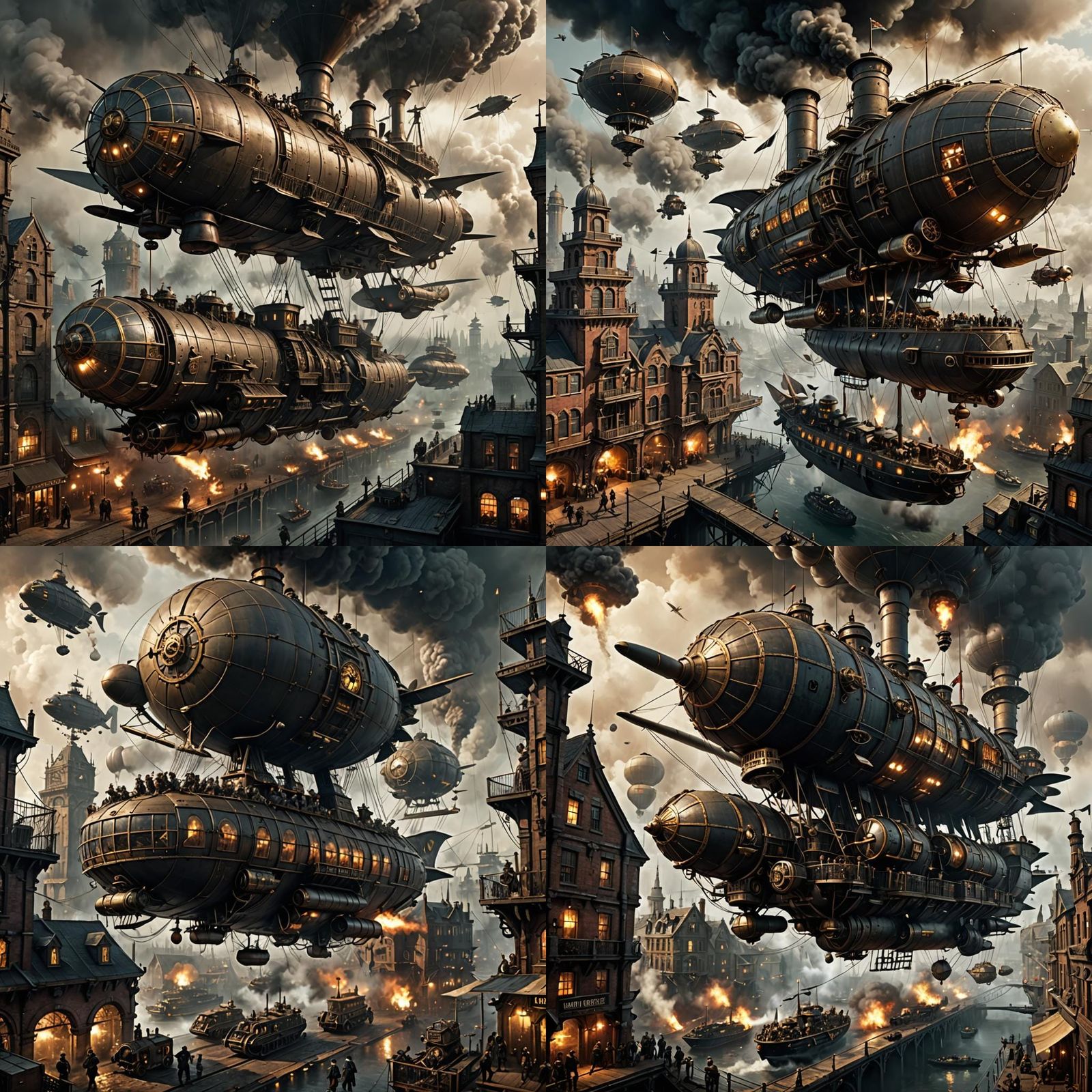 Steampunk warship airships fleet, industrial Victorian era influences ...