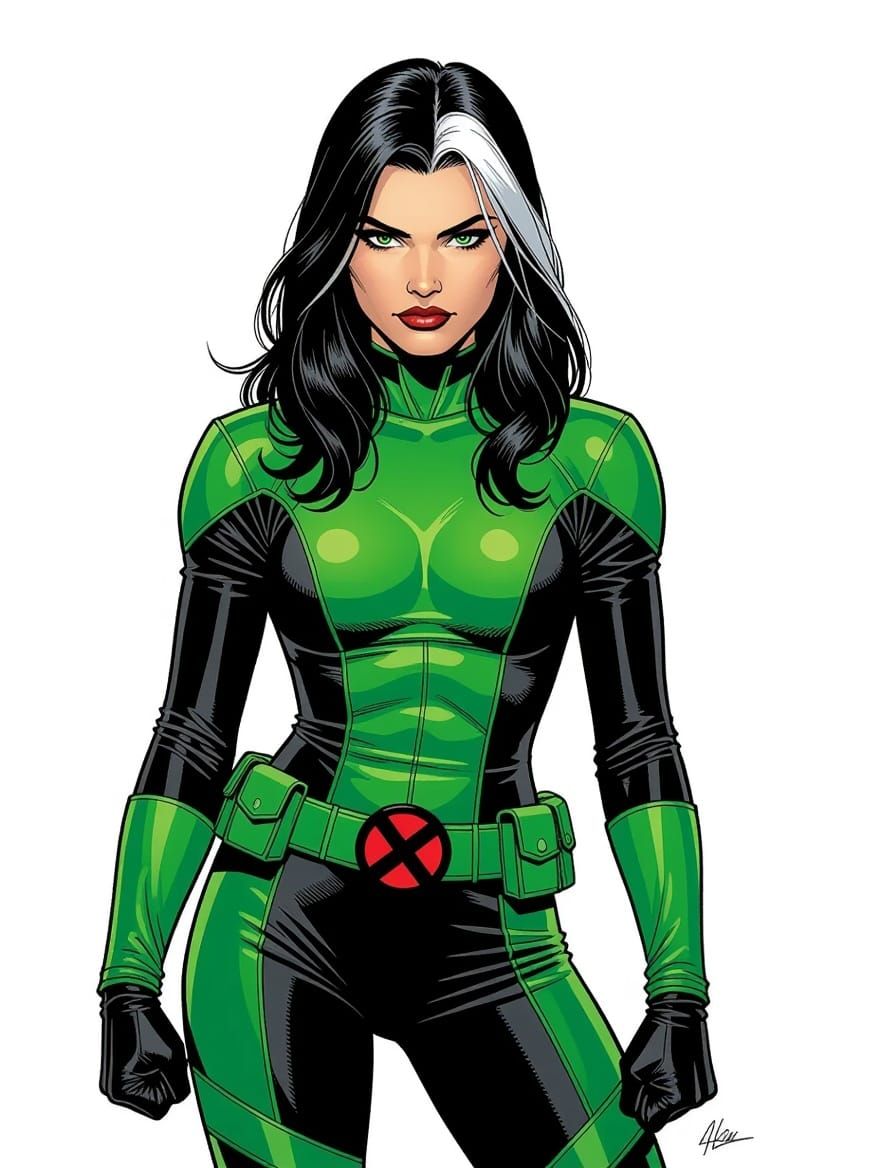 Rogue, X-Men Superheroine, in Iconic Black and Gre... - AI Art