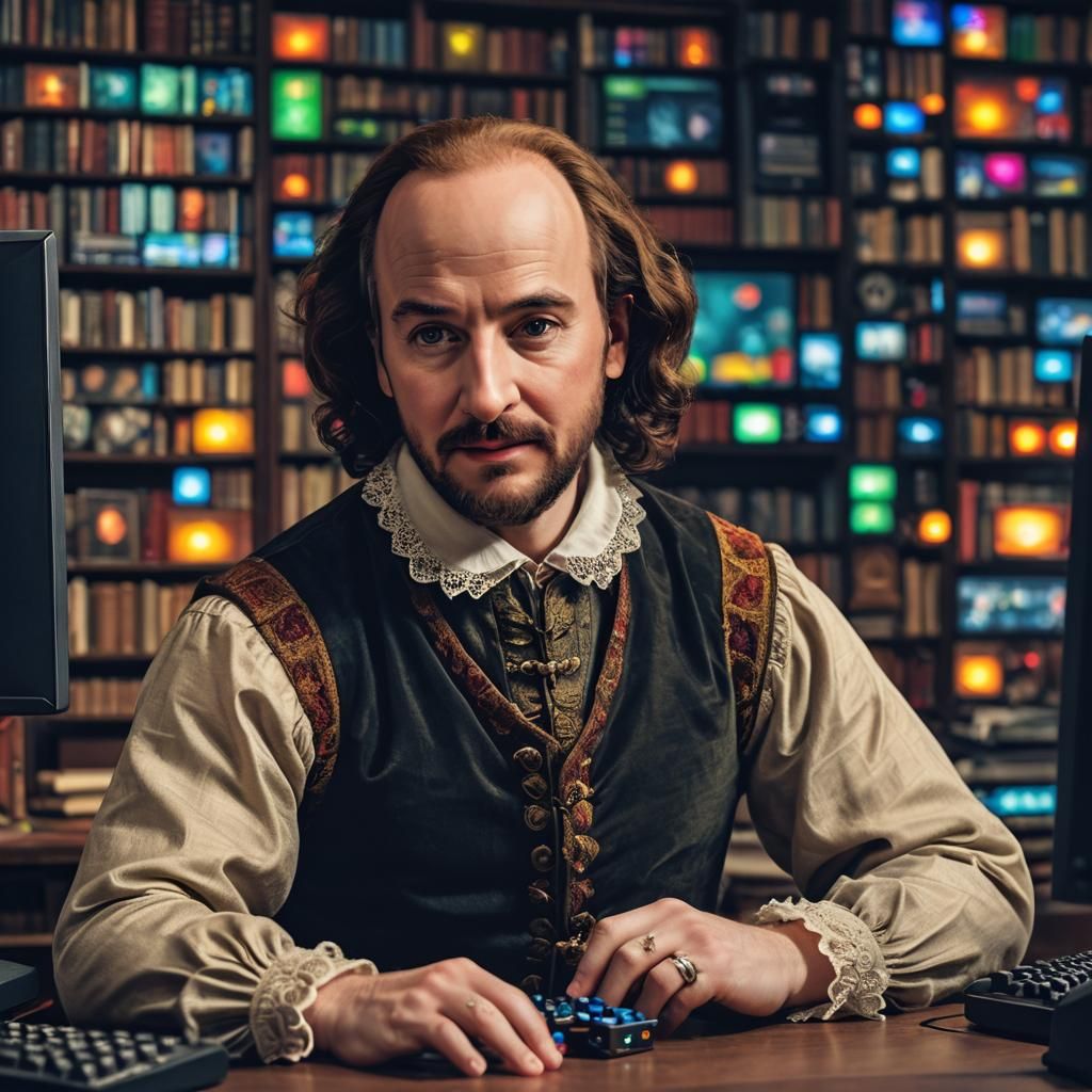 Shakespeare selling dvds - AI Generated Artwork - NightCafe Creator