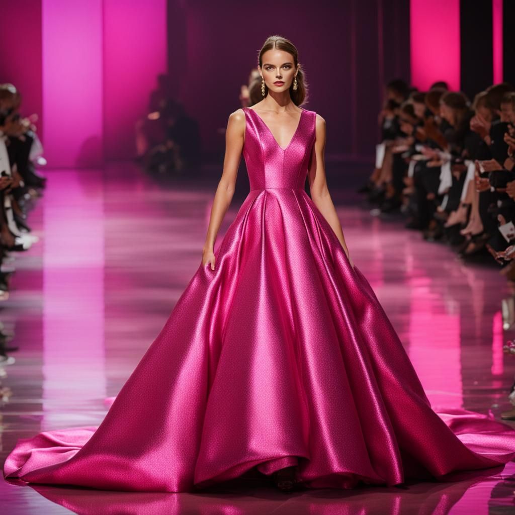 Deep Pink Wide Evening Gown Realistic & Simple. Redone. - AI Generated ...