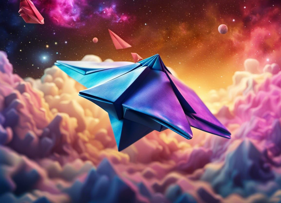 An Origami Spaceship, flying through the Origami nebulae. Cosmic ...