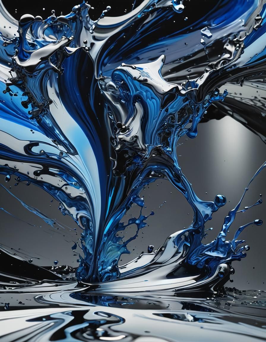 Chiaroscuro Blue Chrome black Ink flow: 8k resolution photorealistic ...