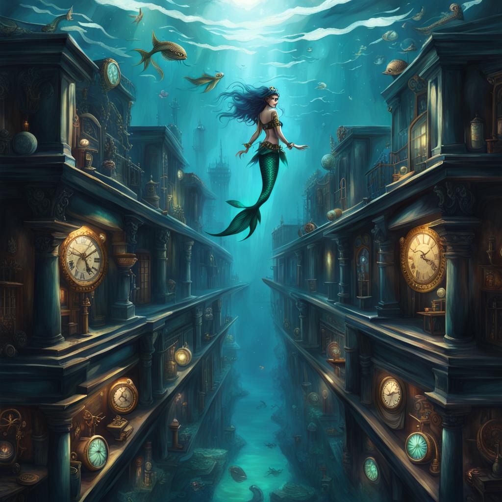 Mermaid Library - AI Generated Artwork - NightCafe Creator