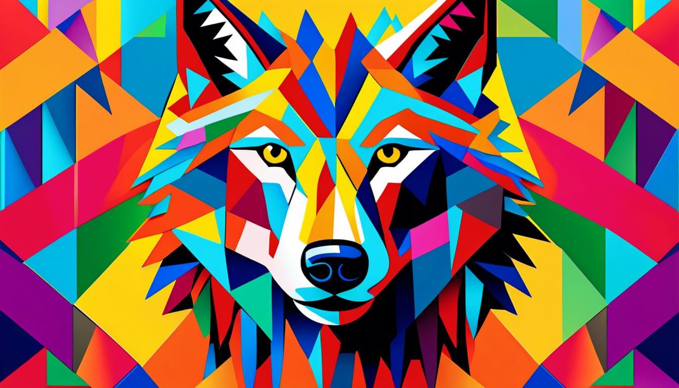 Wolf neo cubism pop art splash screen art triadic colors symmetrical 8k ...