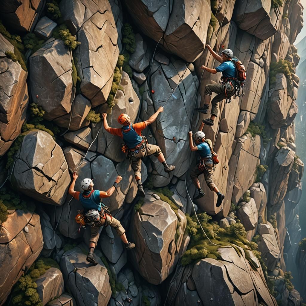 rock climbers are having fun in climbing cliff - AI Generated Artwork - NightCafe Creator