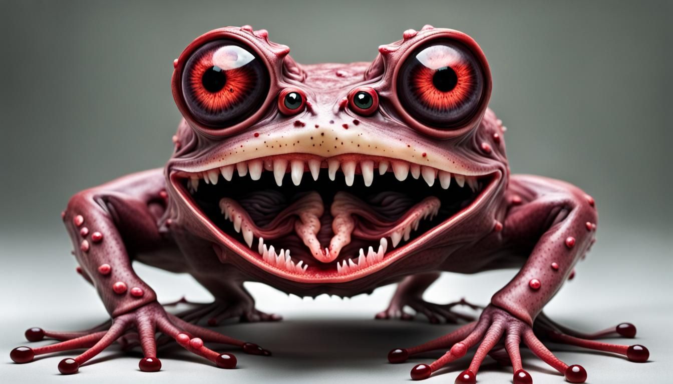 Demon frog made of brain,full of mouths and teeths and eyes - AI ...