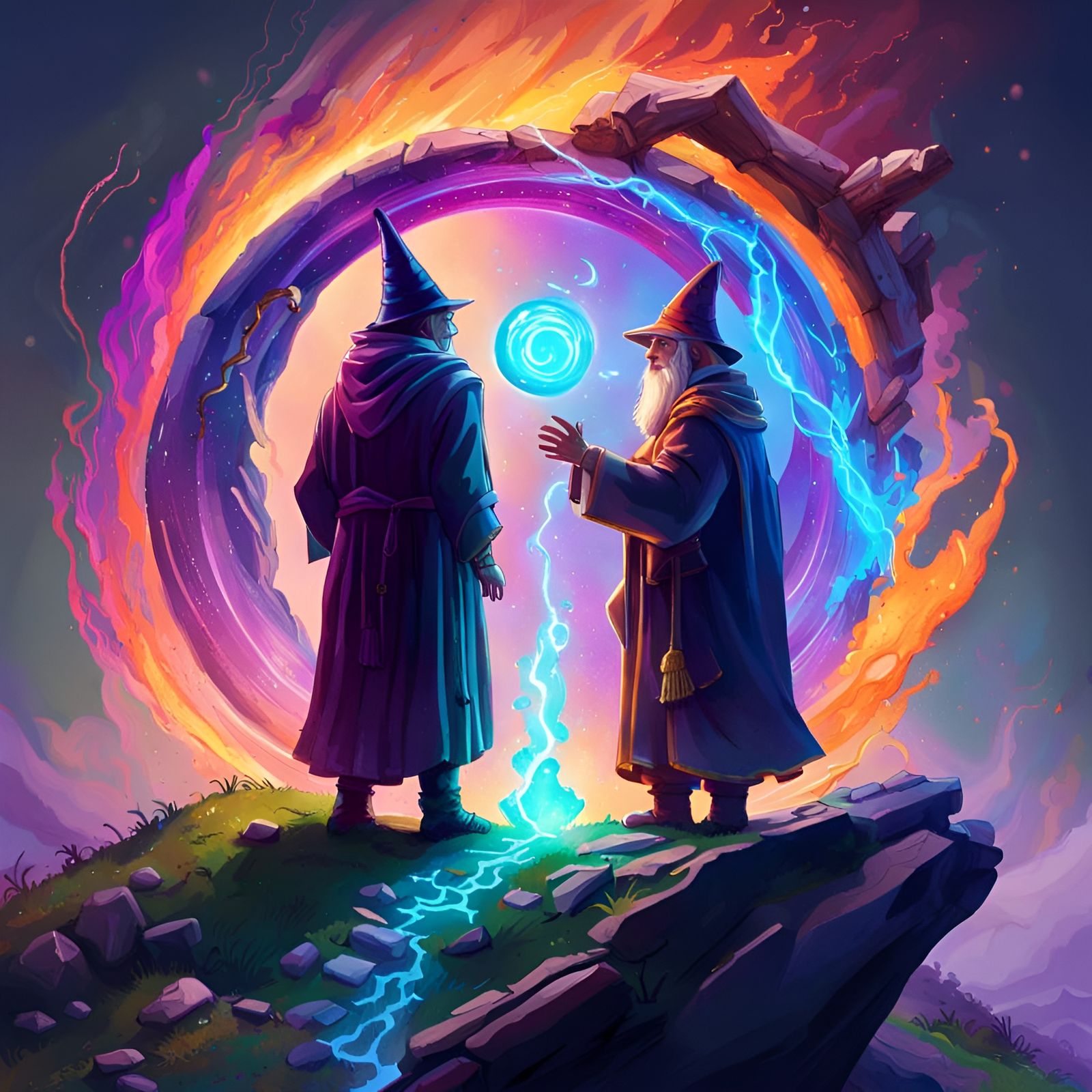 2 wizards standing on a top of a hill - AI Generated Artwork ...