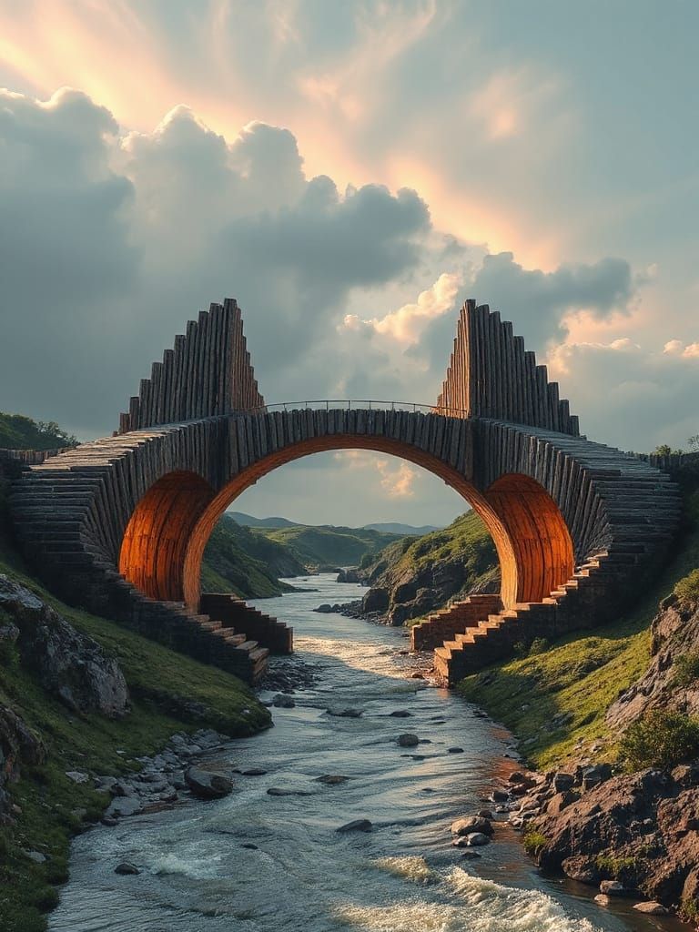 Folded-Wood Bridge Under Entropic Algorithm Alien Sky