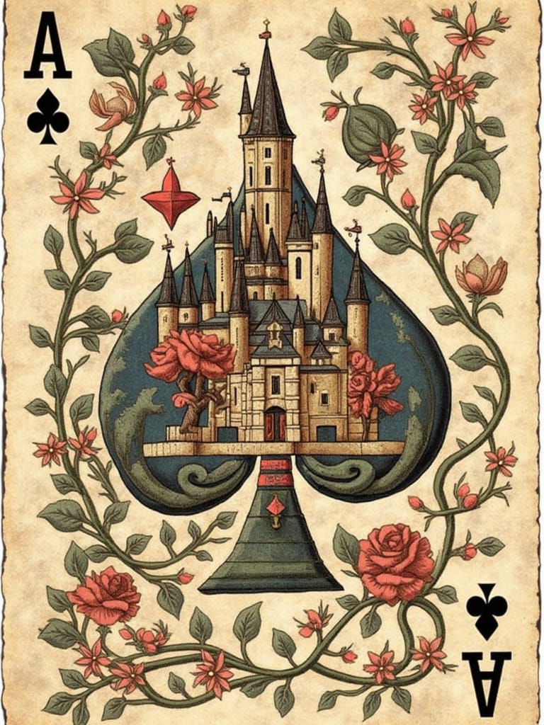 Whimsical Ace of Clubs Playing Card in Vintage Fol... - AI Art