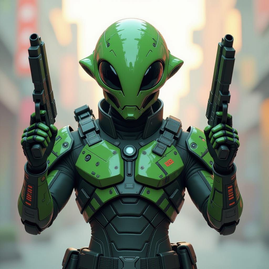 Alien Elite Guard - Giant Alien Elite Guard in High-Tech Arm...