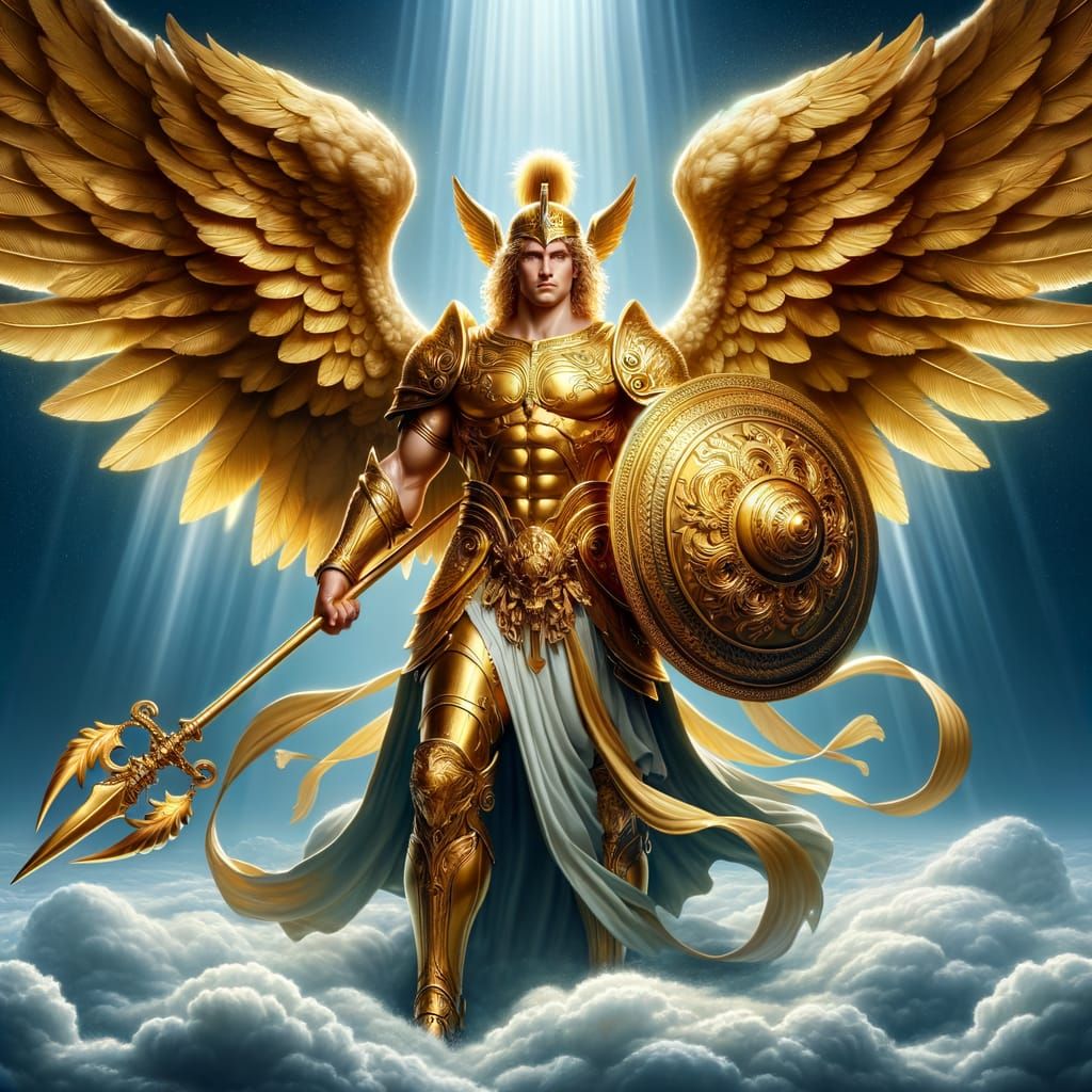 Imposing Golden Angel Warrior with Muscular Body a... - AI Art