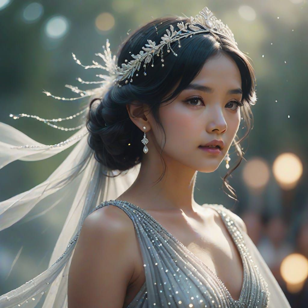 Ethereal Goddess in Sparkling Silver Regalia - AI Art