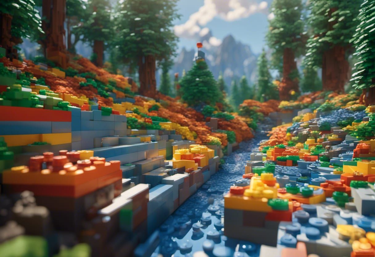 A Lego landscape made entirely of Legos, side lighting, dynamic ...