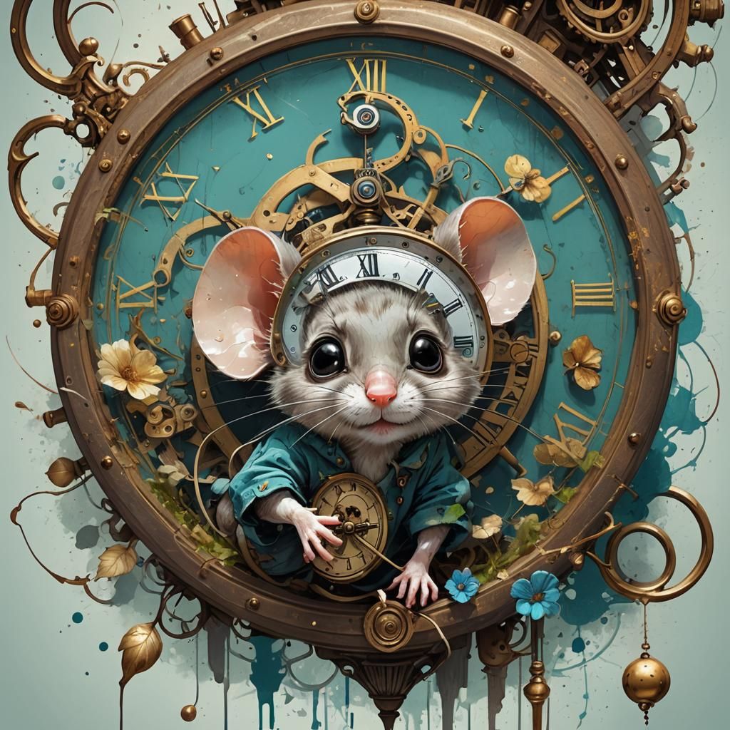 A mouse stuck in a clock - AI Generated Artwork - NightCafe Creator