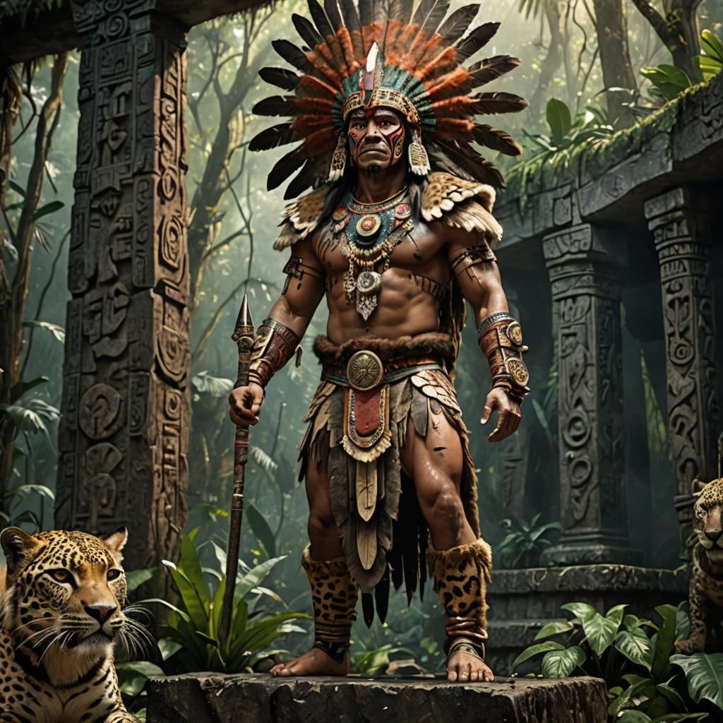 Aztec warrior with leopard - AI Generated Artwork - NightCafe Creator