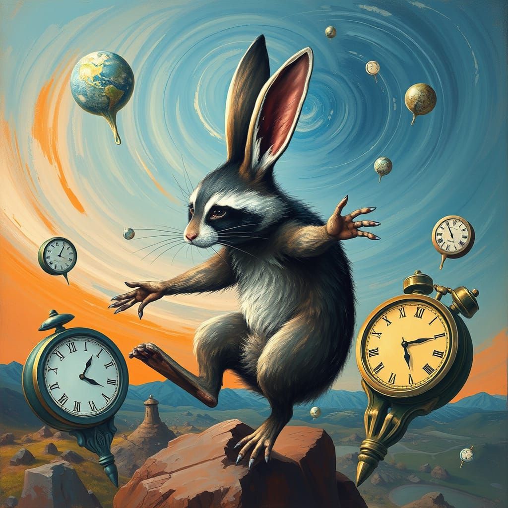 Raccoon Rabbit - Surrealist Dreamscape with Hybrid Raccoon R...
