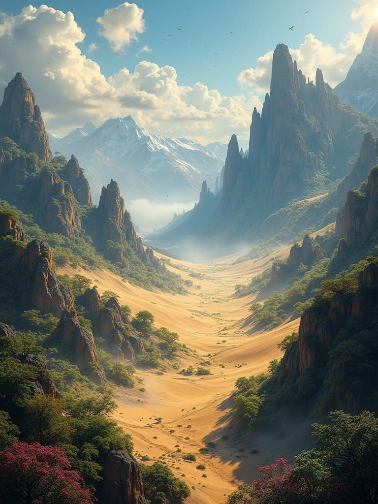 Ethereal Continent with Vast Deserts and Vibrant T... - AI Art