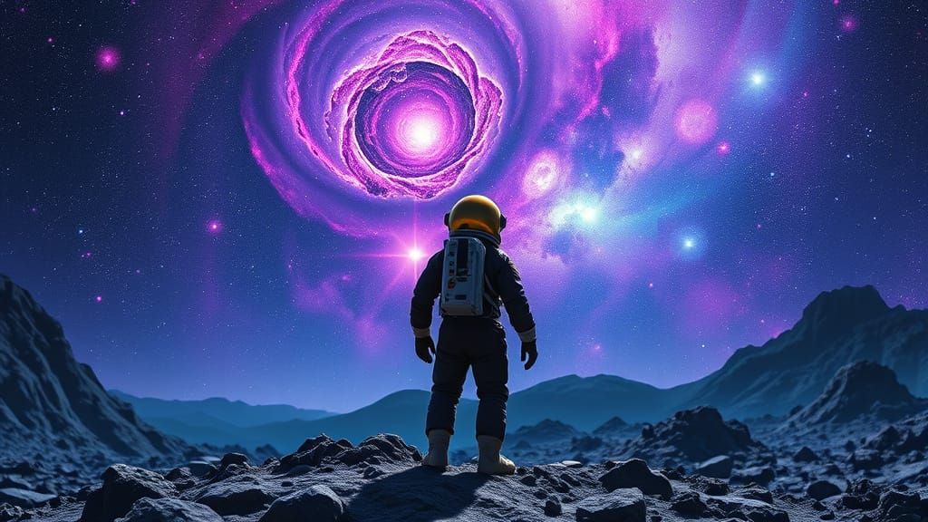 alone - Astronaut Gazes at Nebula on Alien Planet