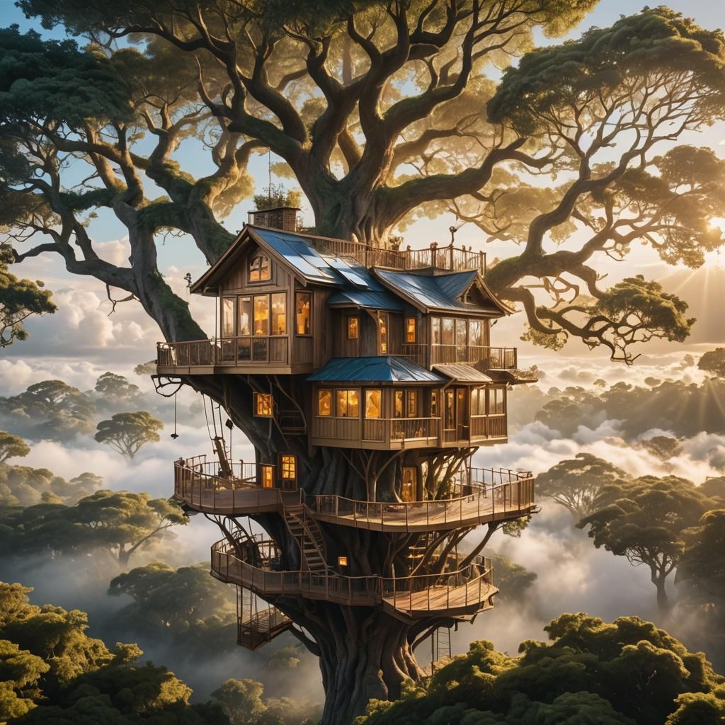 Floating Cloud Treehouse - AI Generated Artwork - NightCafe Creator
