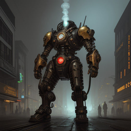 Mixed styles - Warrior in Steam-Powered Armor, Oil Painting ...