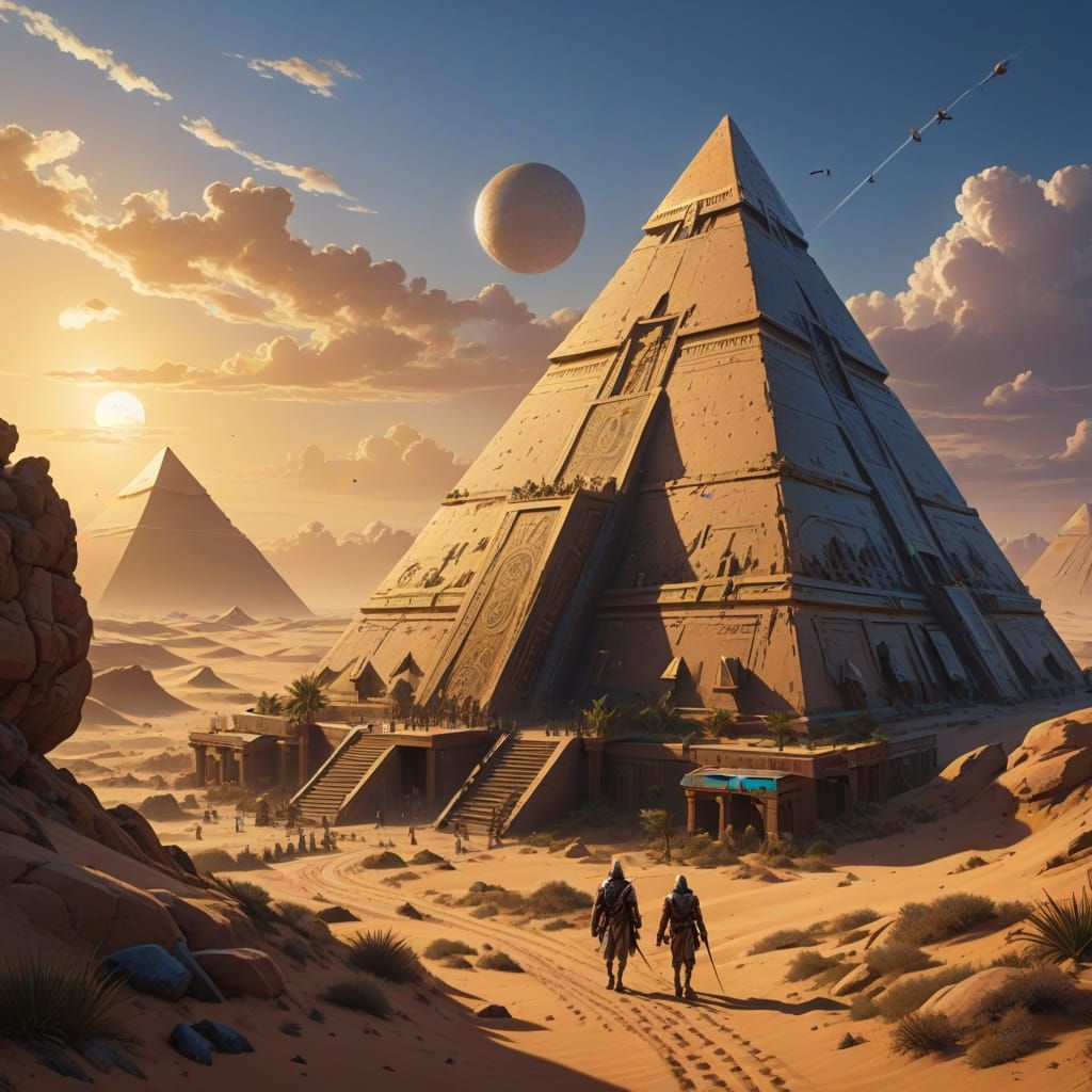 Surreal Futuristic Pyramids Rise from Egyptian Des... - AI Art