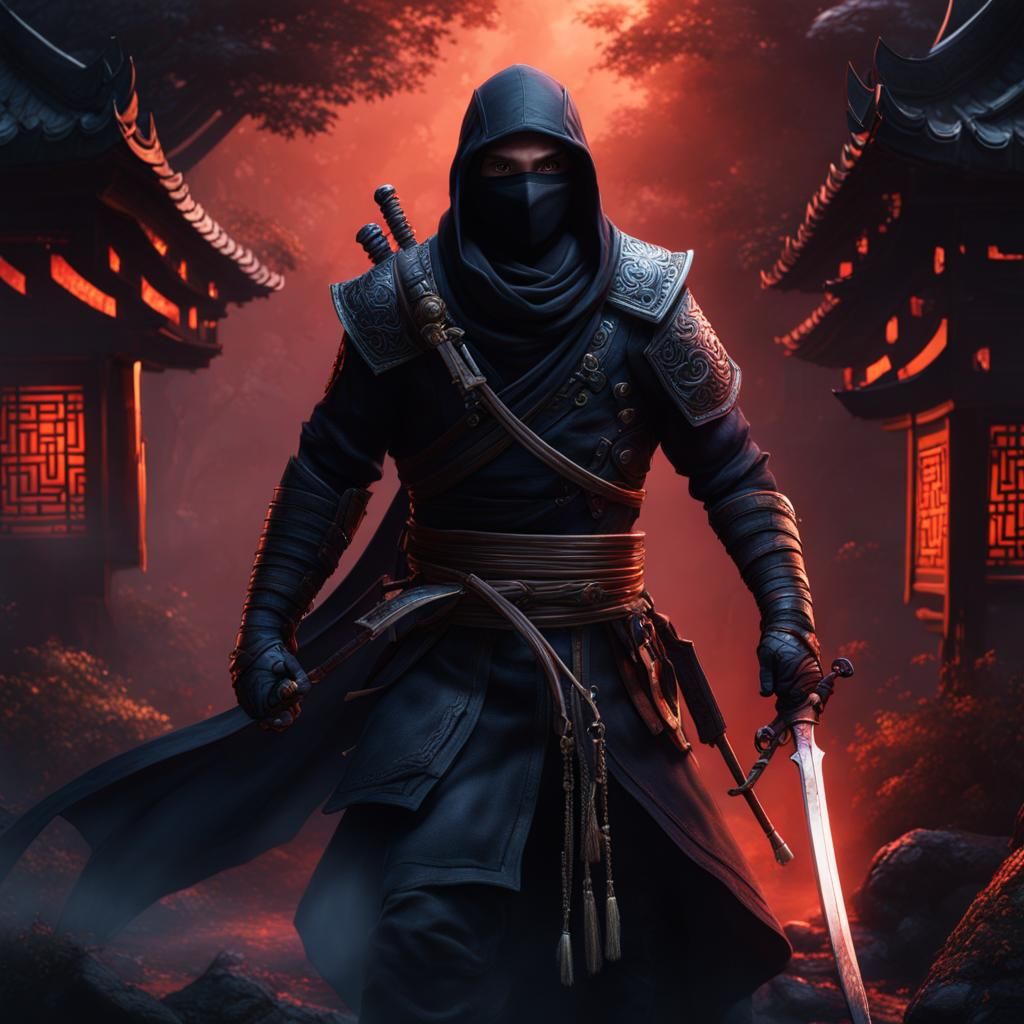 ninja hiding in the shadows, - AI Generated Artwork - NightCafe Creator